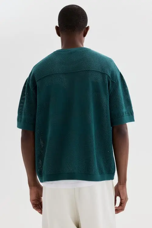 H&m Relaxed Fit Boxy Mesh T-shirt - Dark Teal