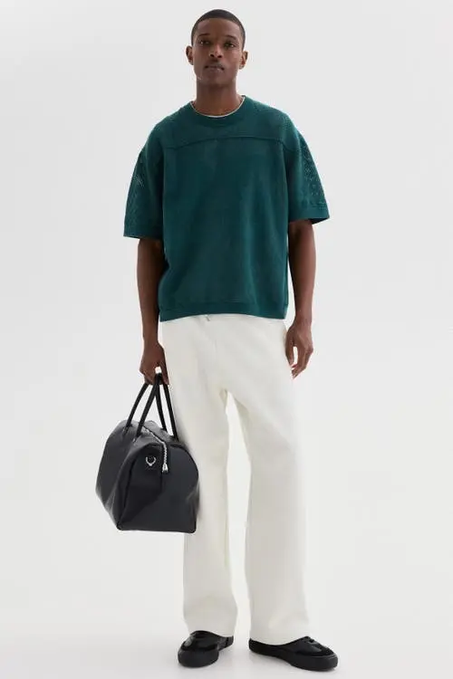 H&m Relaxed Fit Boxy Mesh T-shirt - Dark Teal