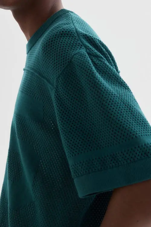 H&m Relaxed Fit Boxy Mesh T-shirt - Dark Teal