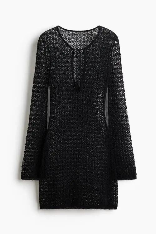 H&m Crochet-look Beach Mini Dress - Black