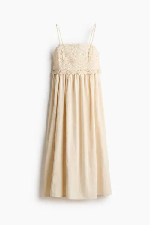 H&m Cotton Strappy Crocheted Dress