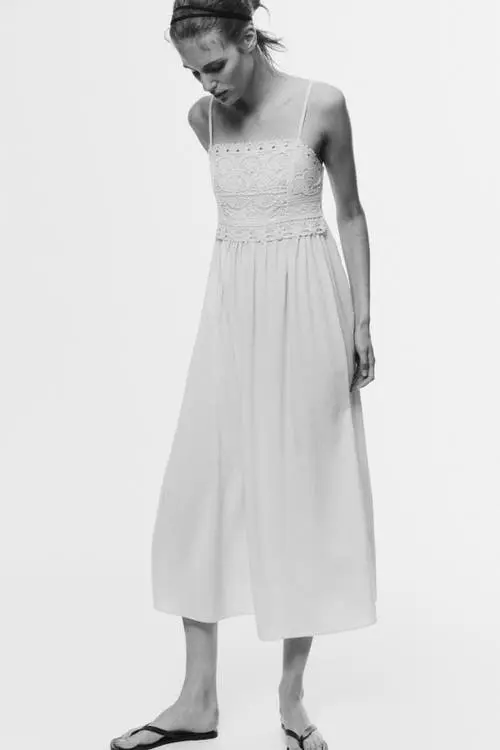 H&m Cotton Strappy Crocheted Dress