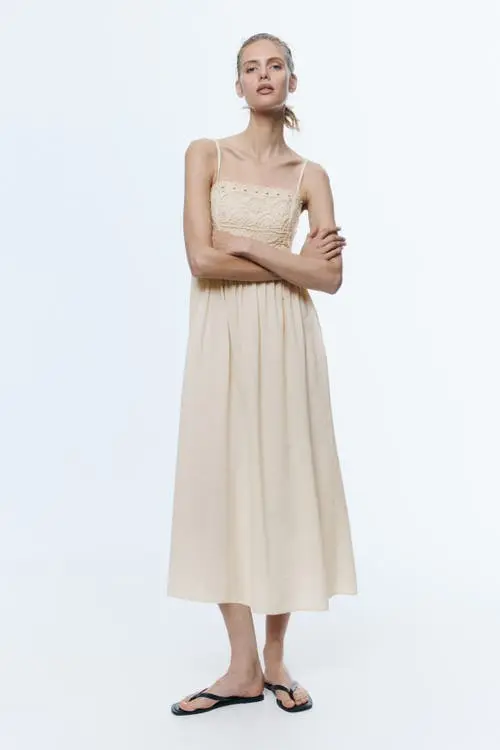 H&m Cotton Strappy Crocheted Dress