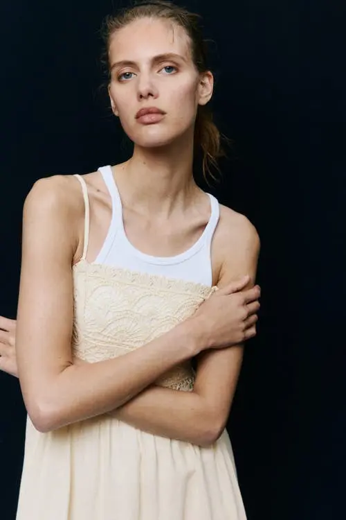 H&m Cotton Strappy Crocheted Dress