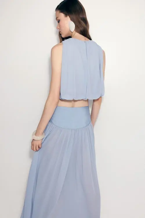 H&m Sleeveless Draped Bubble-hem Top - Light Blue