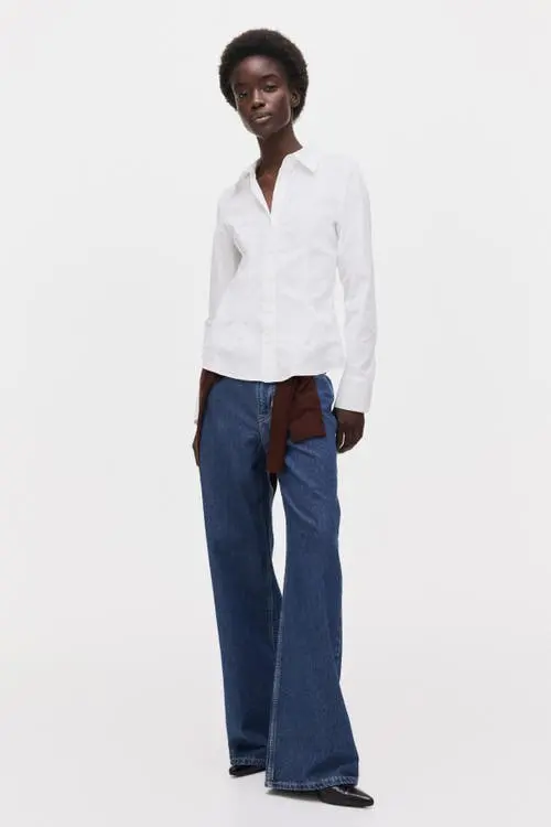 H&m Fitted Shirt With Classic Collar - White