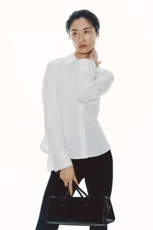 H&m Fitted Striped Shirt With Classic Collar