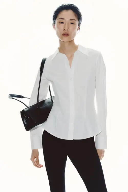 H&m Fitted Striped Shirt With Classic Collar