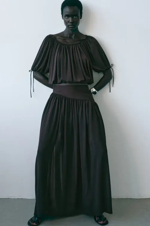 H&m Draped Drawstring Detail Cropped Top