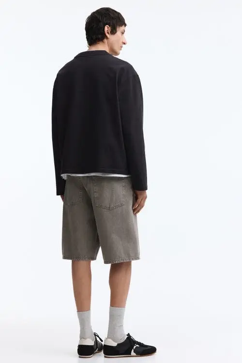 H&m Relaxed Knee-length Denim Shorts - Beige