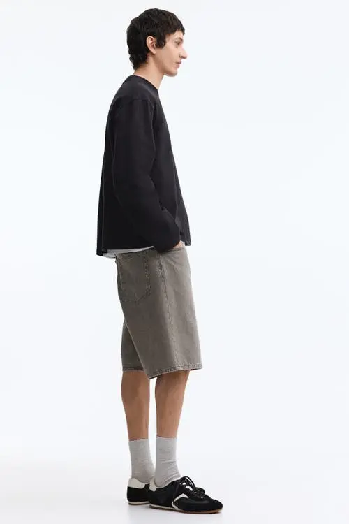 H&m Relaxed Knee-length Denim Shorts - Beige