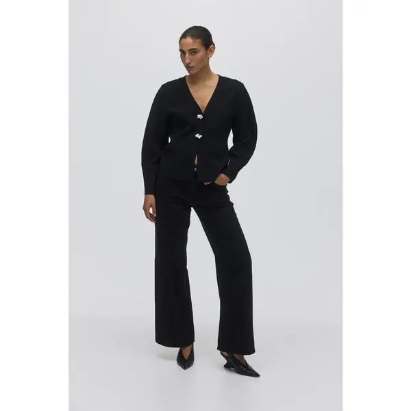 H&m Knitted Cardigan With V-neckline And Button Detail - Black