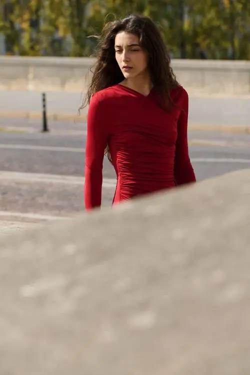 H&m Draped Jersey Mini Dress With V-neckline And Gathers - Red