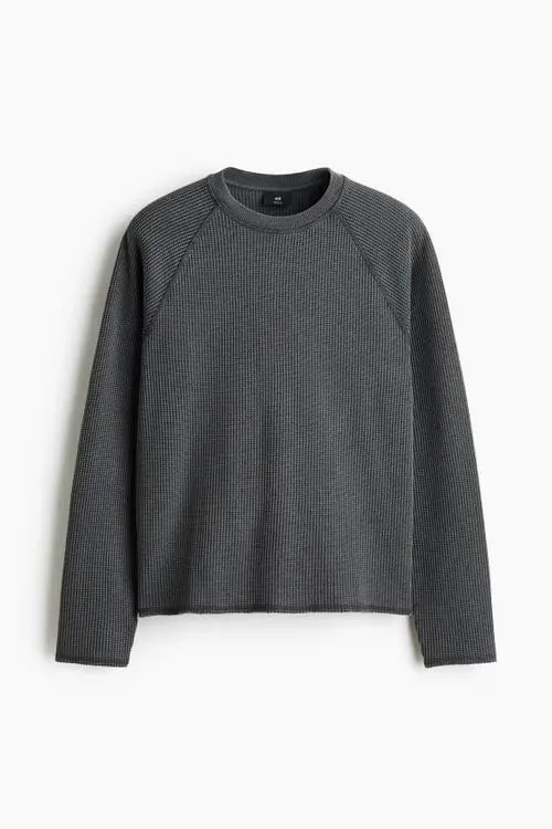 H&m Regular Fit Long-sleeved Waffled Top