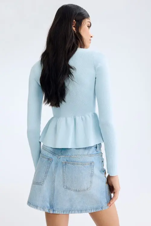 H&M Fine Knit Peplum Top With Boat Neckline And Long Sleeves