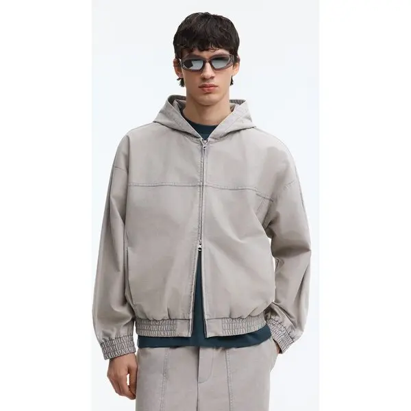 H&m Hooded Jacket With Zip Closure And Elasticated Cuffs - Light Gray