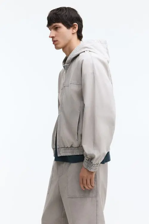 H&m Hooded Jacket With Zip Closure And Elasticated Cuffs - Light Gray