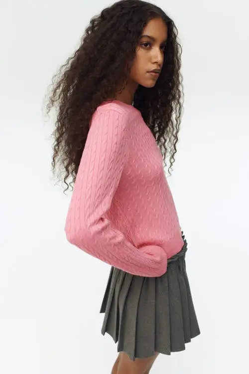 H&M Cable-knit Striped Jumper - Pink