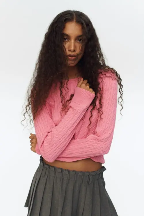 H&M Cable-knit Striped Jumper - Pink
