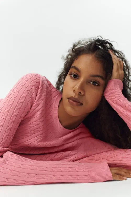 H&M Cable-knit Striped Jumper - Pink