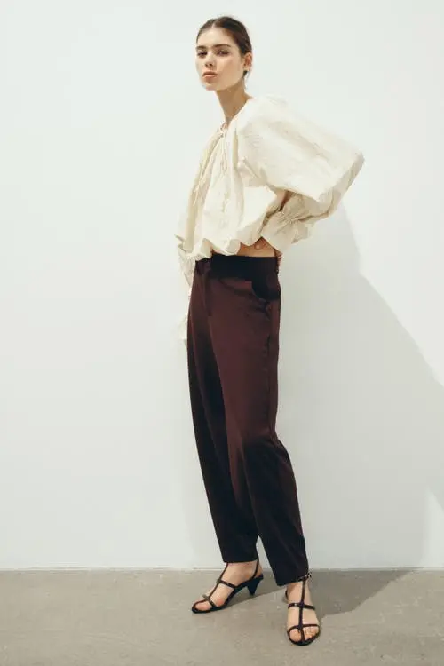 H&m Jersey Barrel-leg Trousers - Dark Brown