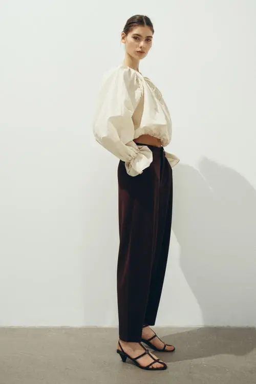 H&m Jersey Barrel-leg Trousers - Dark Brown