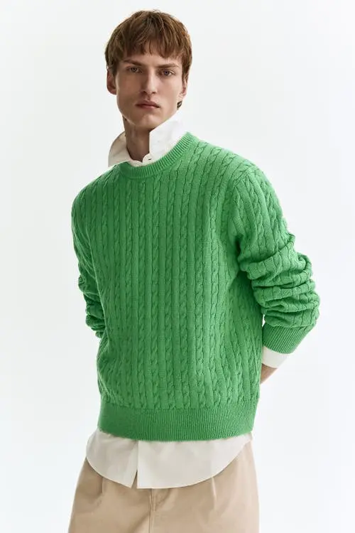 H&m Regular Fit Cable-knit Jumper - Green