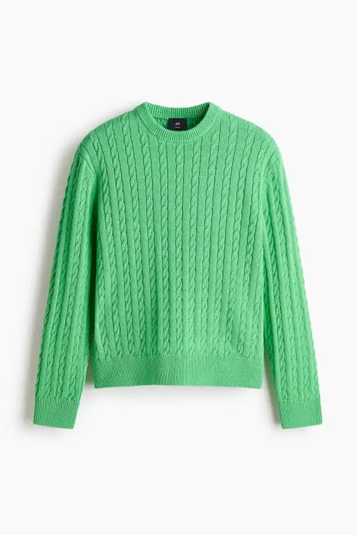 H&m Regular Fit Cable-knit Jumper - Green