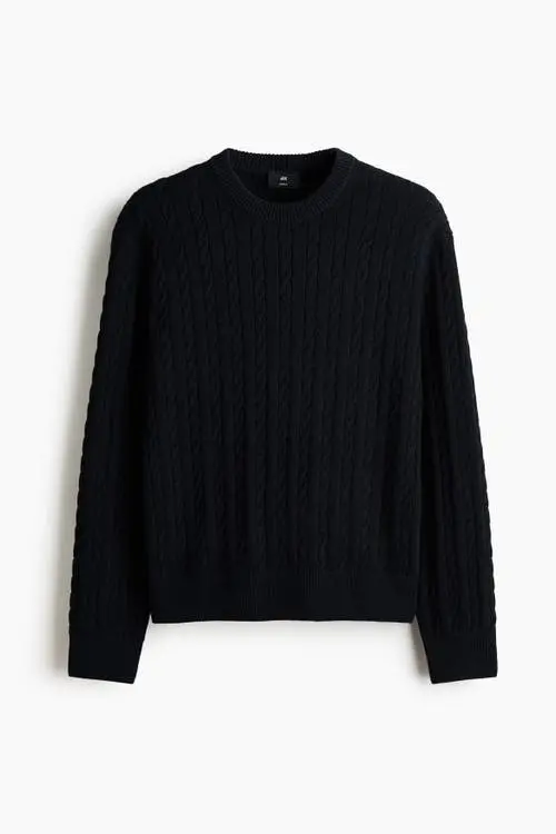 H&m Regular Fit Cable-knit Jumper - Navy Blue