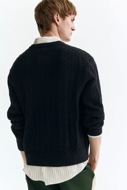 H&m Regular Fit Cable-knit Jumper - Navy Blue