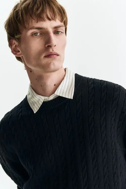 H&m Regular Fit Cable-knit Jumper - Navy Blue