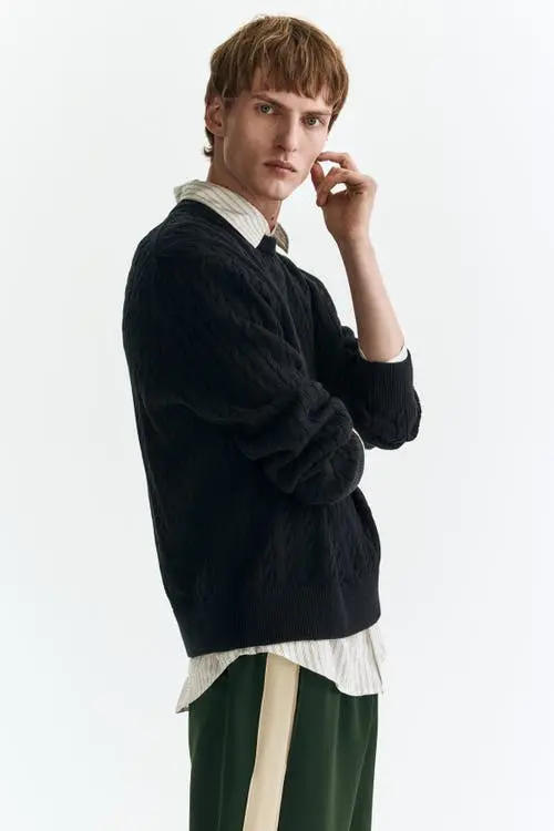 H&m Regular Fit Cable-knit Jumper - Navy Blue
