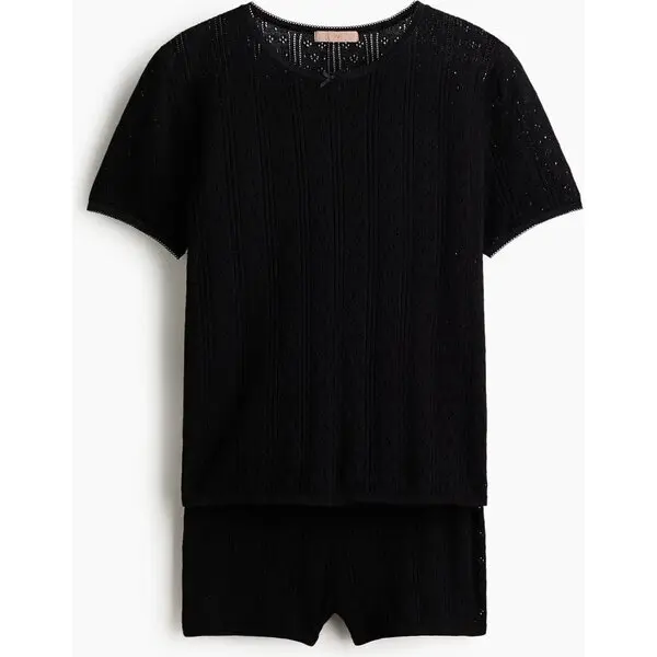 H&m Pointelle-knit Cotton Pyjamas - Black