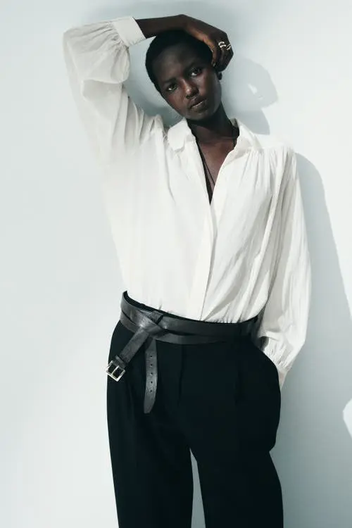 H&m Gathered Balloon Sleeve Blouse