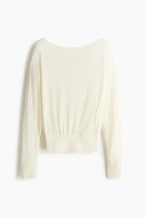 H&m Fine-knit One-shoulder Top With Boat Neckline And Gathered Cuffs - Cream