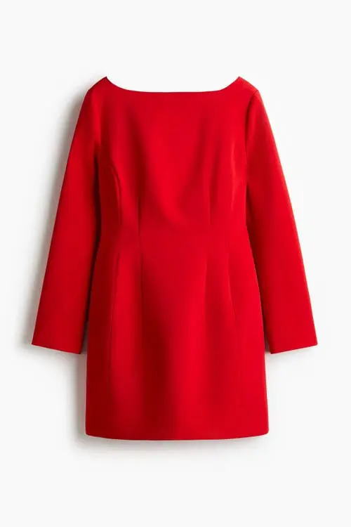 H&m Hourglass Dress With Boat Neckline And Long Sleeves