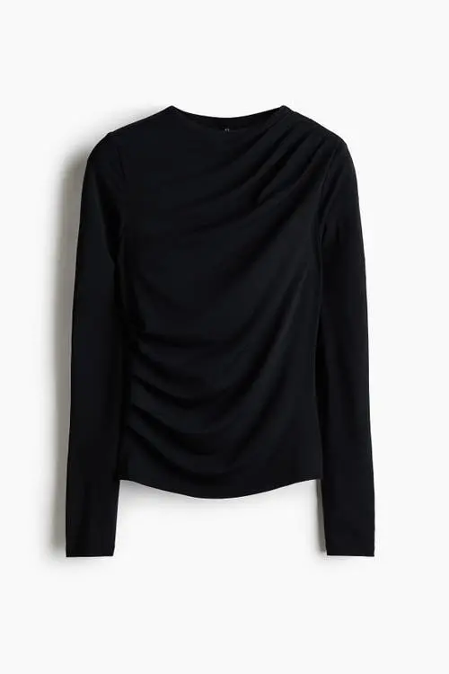 H&m Draped Jersey Turtleneck Long-sleeve Top
