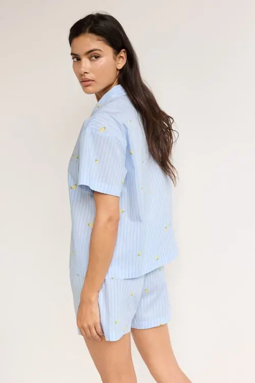 H&m Pyjama Shirt And Shorts - Light Blue/lemons