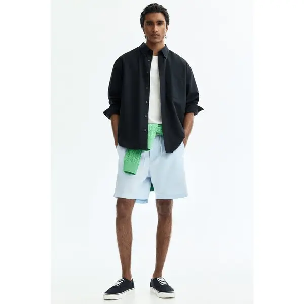 H&m Regular-fit Linen-blend Shorts - Light Blue