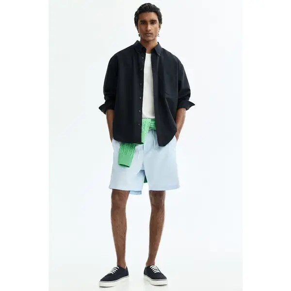 H&m Regular Fit Linen-blend Shorts - Light Blue