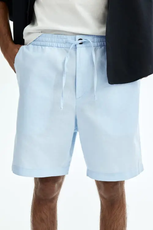 H&m Regular Fit Linen-blend Shorts - Light Blue