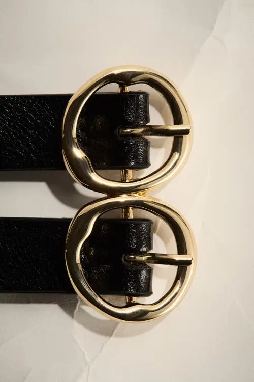 H&m Double-strap Waist Belt With Gold Tone Buckles