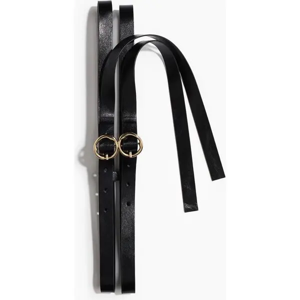 H&m Double-strap Waist Belt With Gold Tone Buckles - Black