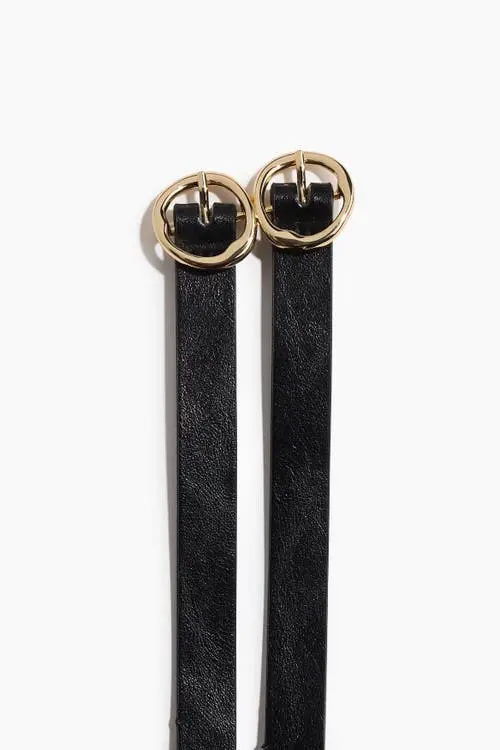 H&m Double-strap Waist Belt With Gold Tone Buckles