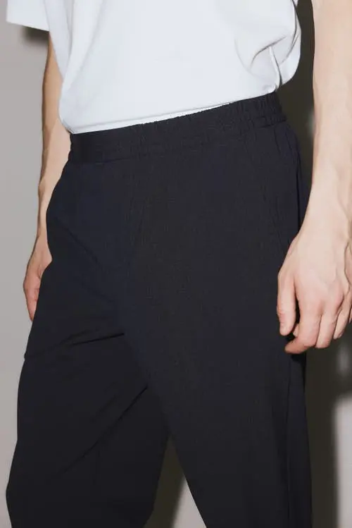 H&m Four-way Stretch Regular Fit Pull-on Trousers - Navy Blue
