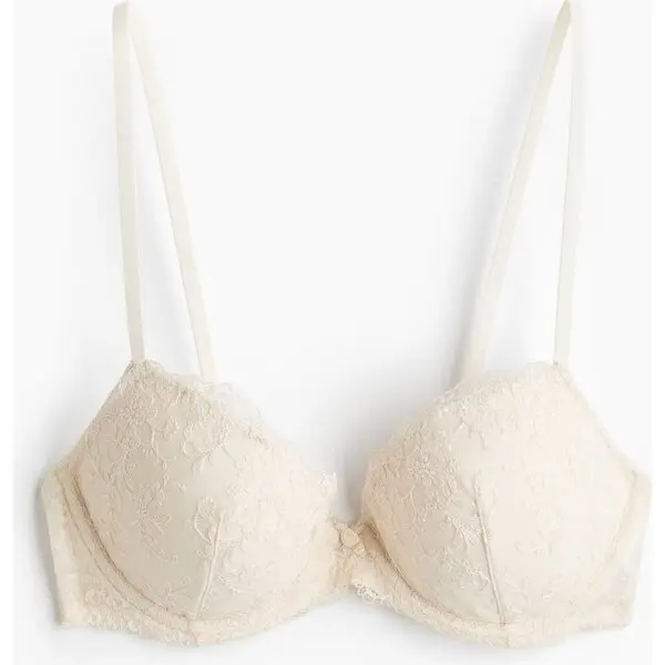H&m Embroidered Push-up Bra - White