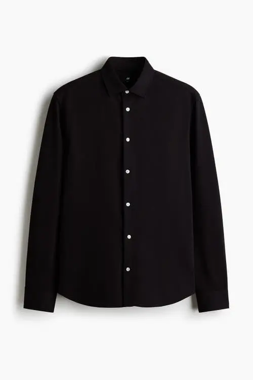 H&M Four-way Stretch Slim Fit Shirt - Black