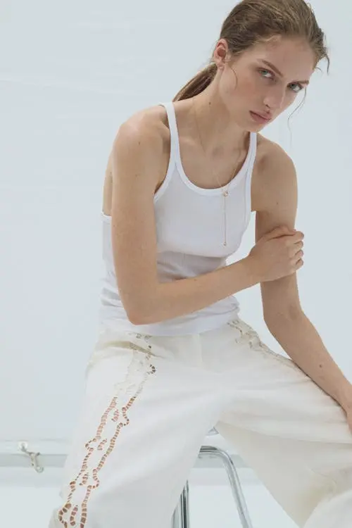 H&m Linen-blend Barrel Leg Trousers With Lace Insets