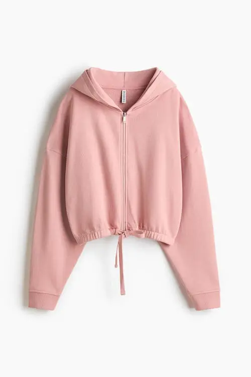 H&m Drawstring Zip-through Hoodie - Light Pink