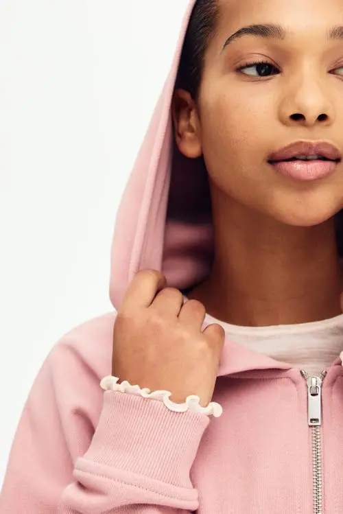 H&m Drawstring Zip-through Hoodie - Light Pink
